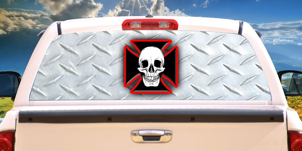 MALTESE CROSS SKULL Rear Window Graphic back truck decal suv car ...