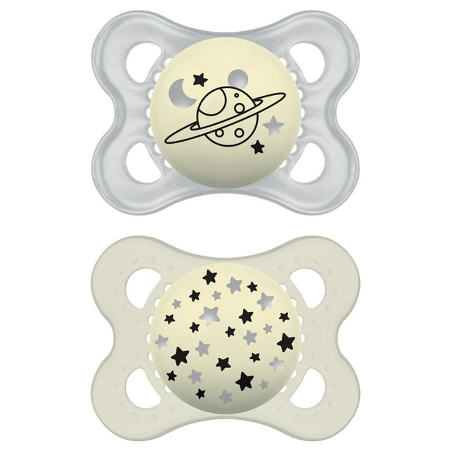 MAM Night Pacifier, 0-6 Months, Unisex, 2 Pack with Self-Sterilizing ...