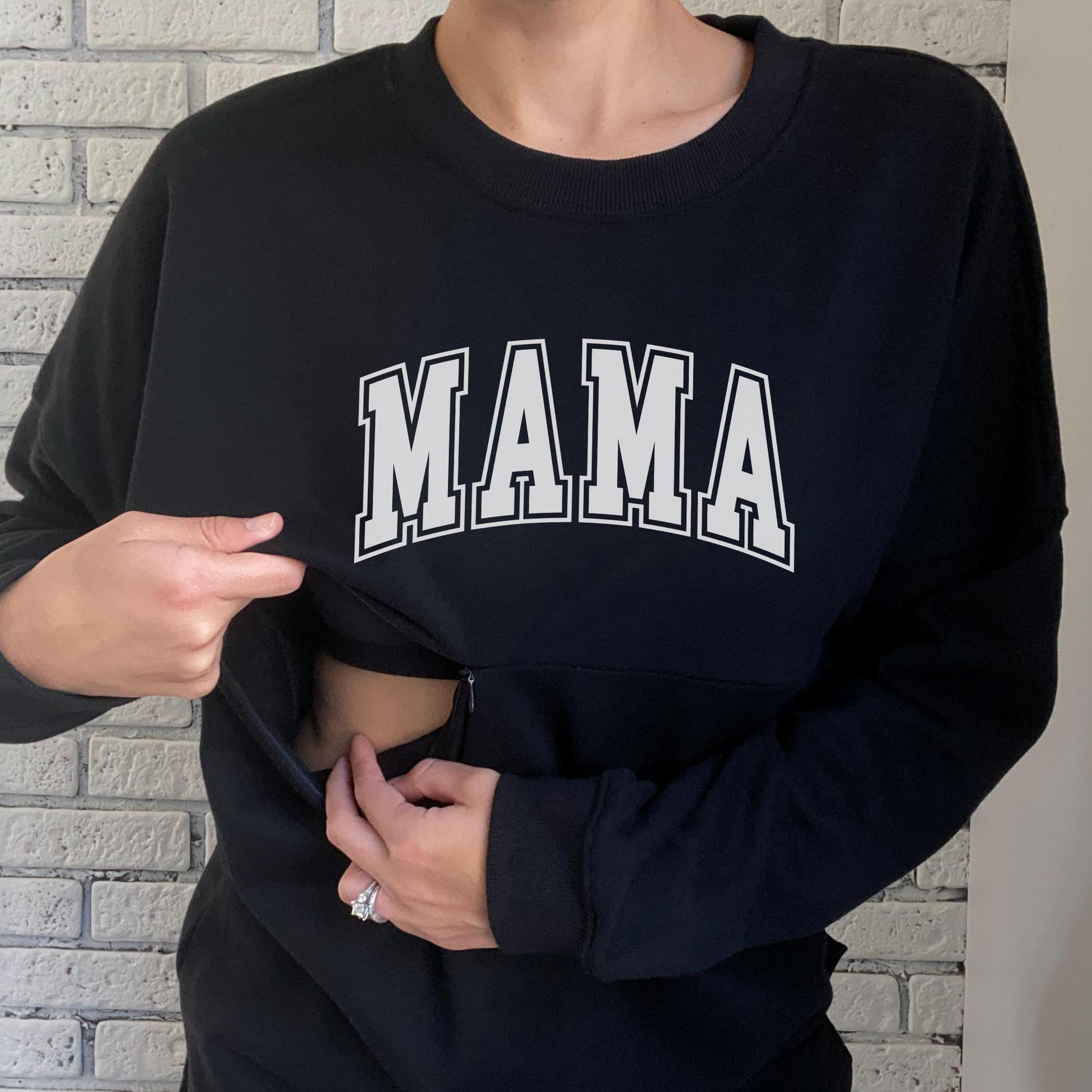 MAMA Block Letter Chill Crewneck, Nursing Fleece Zipper Top ...