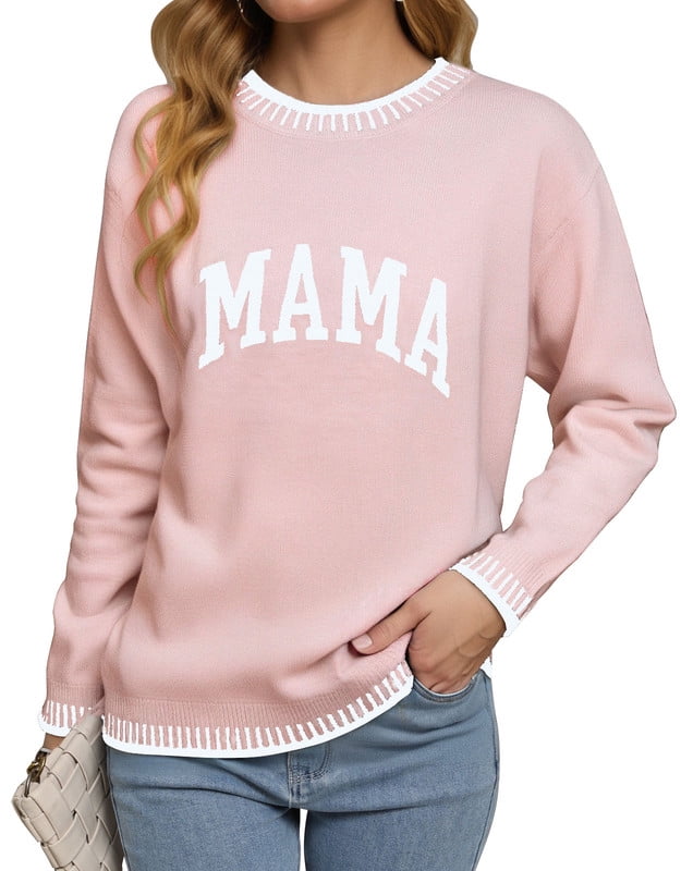 MAMA Graphic Sweaters for Women 2025 Mother's Day Lightweight Knitted ...