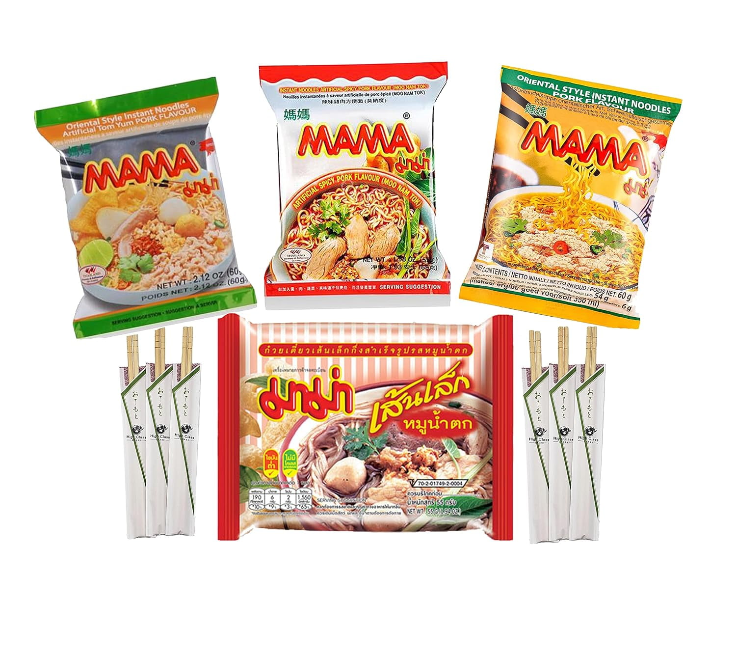 MAMA Noodles Pork Ramen Variety 24 Pack With Chopsticks, Original ...
