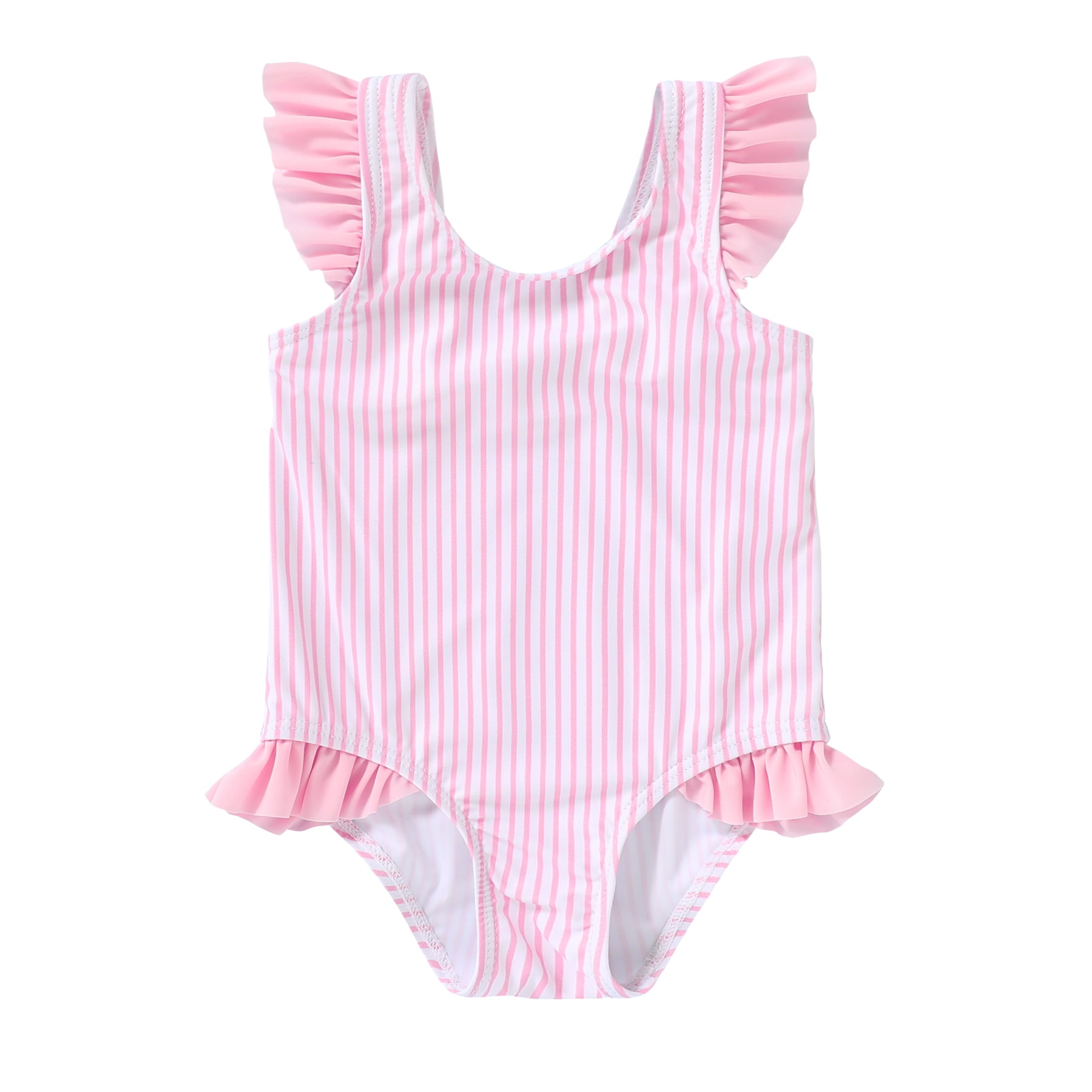 MAMAMI Toddler Girl Swimsuit Ruffled Stripe Sleeveless Swimwear One ...