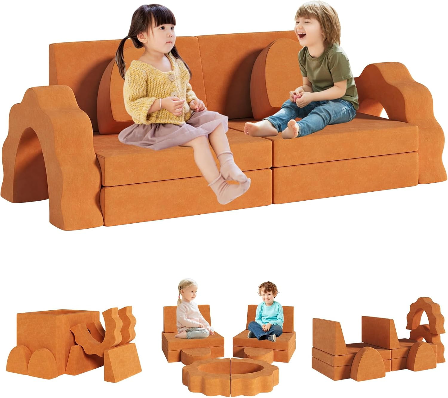MAMIZO 10pcs Modular Kids Play Couch, Child Sectional Sofa, Couch Large ...