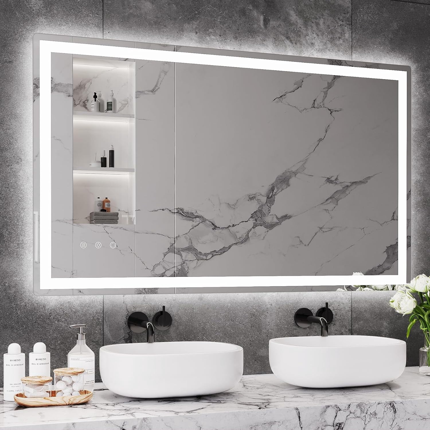 MAMIZO 40" x 24" Bathroom LED Mirror, Wall Mounted Vanity Mirror with ...