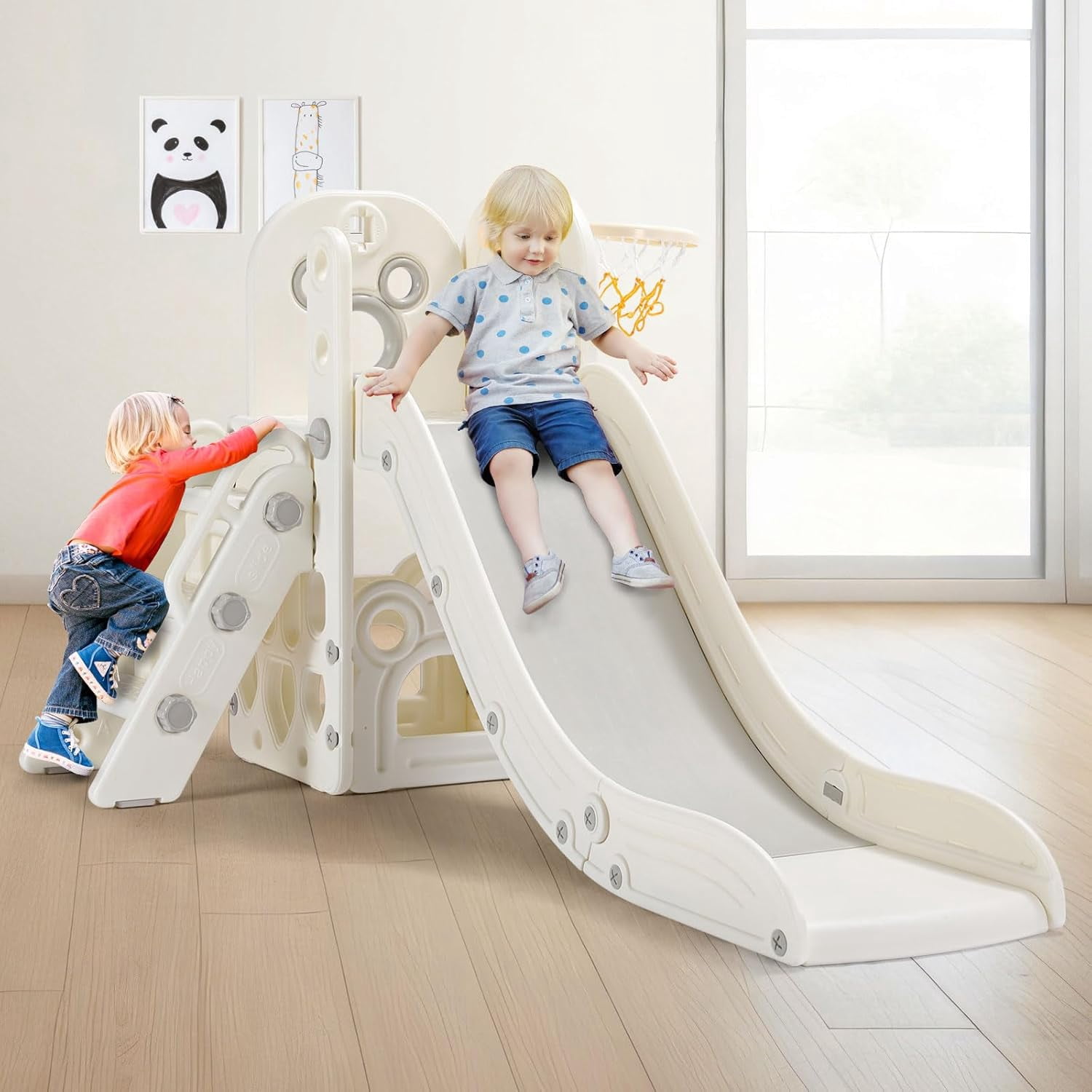 MAMIZO 5 in 1 Toddlers Slide Set, Kids Slides w/Climber, Storage ...