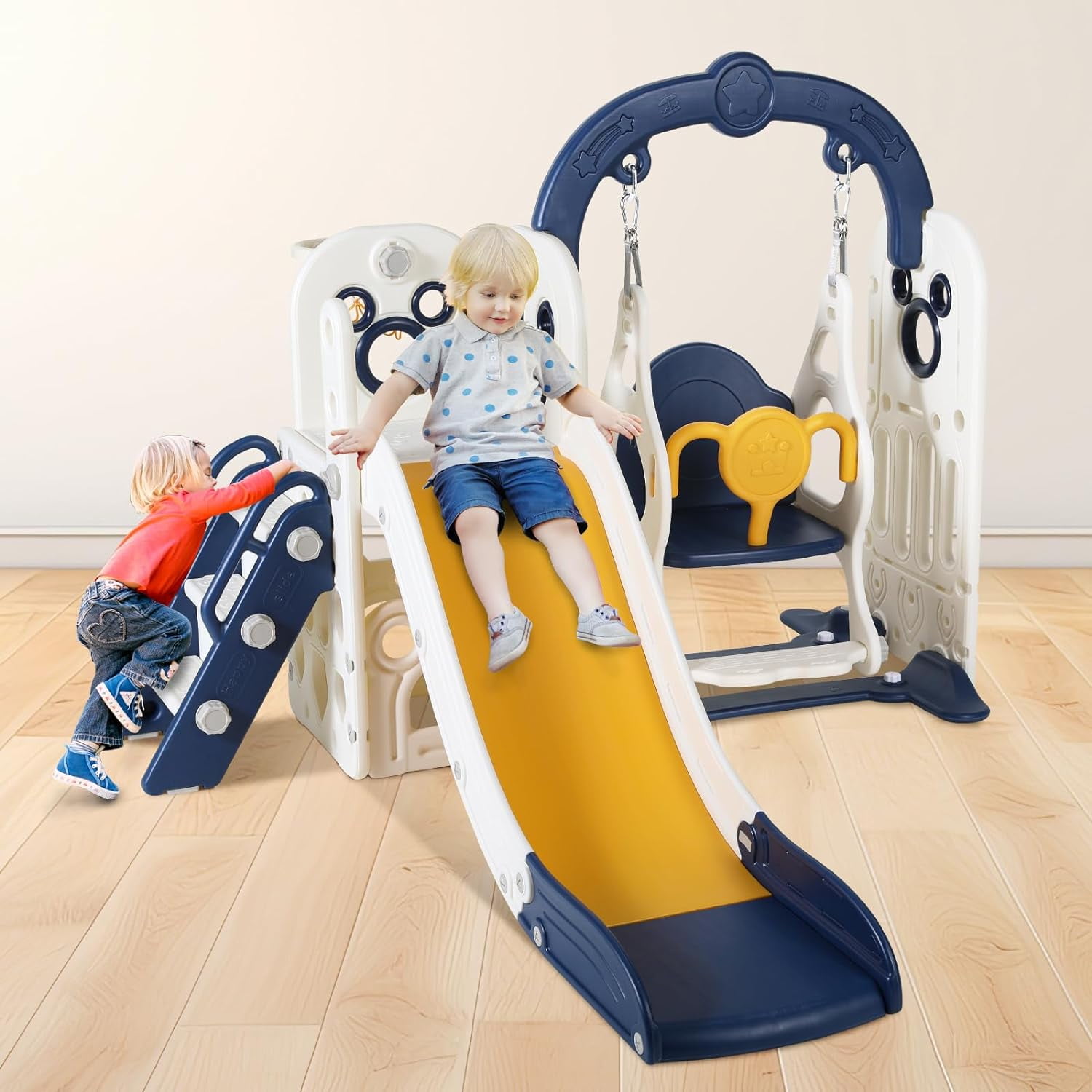 MAMIZO 5 in 1 Toddlers Slide and Swing Set, Kids Slides w/Climber ...