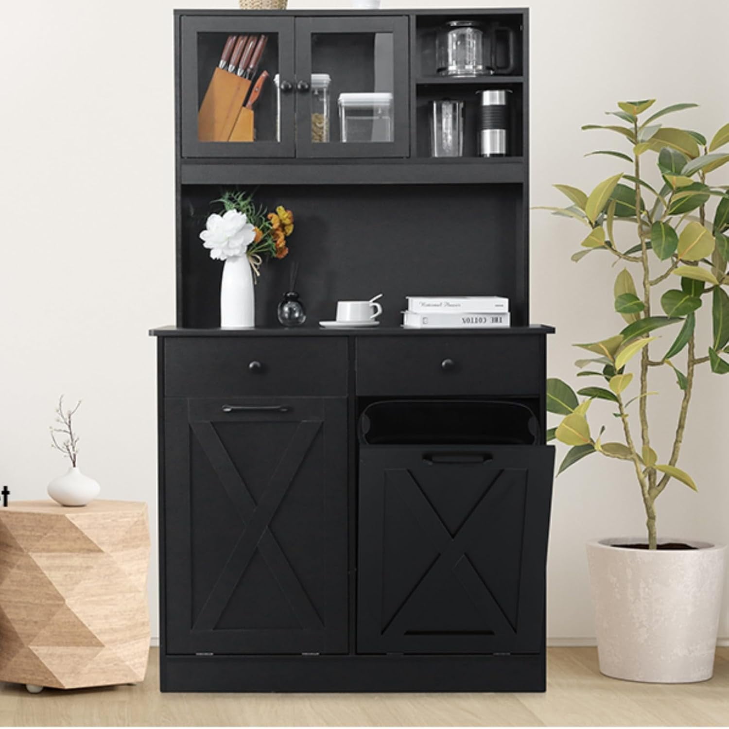 MAMIZO Double Tilt Out Trash Cabinet, 67.7 Large Double Storage ...