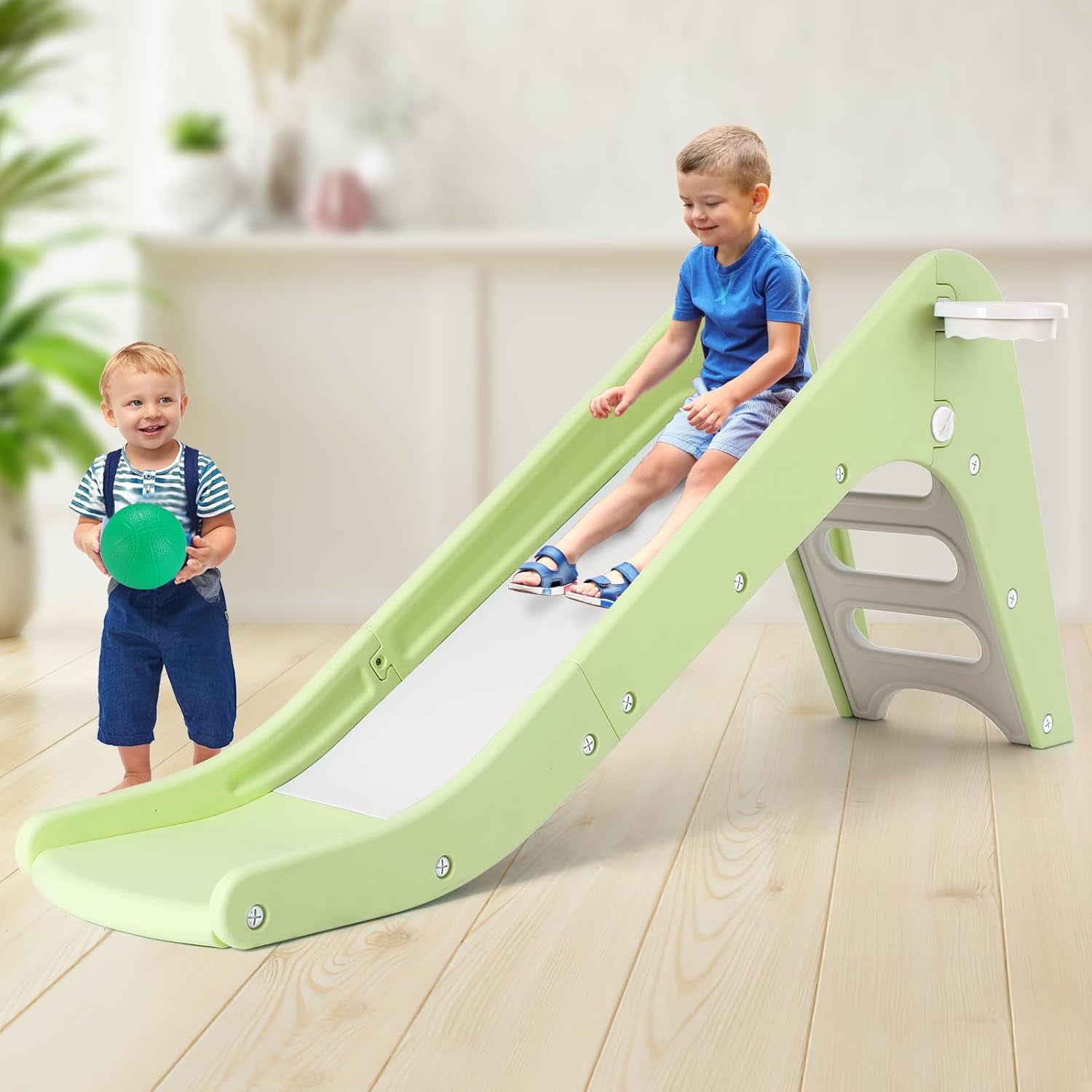 MAMIZO Freestanding Toddler Slide, Kid Slide Climbing with Basketball ...
