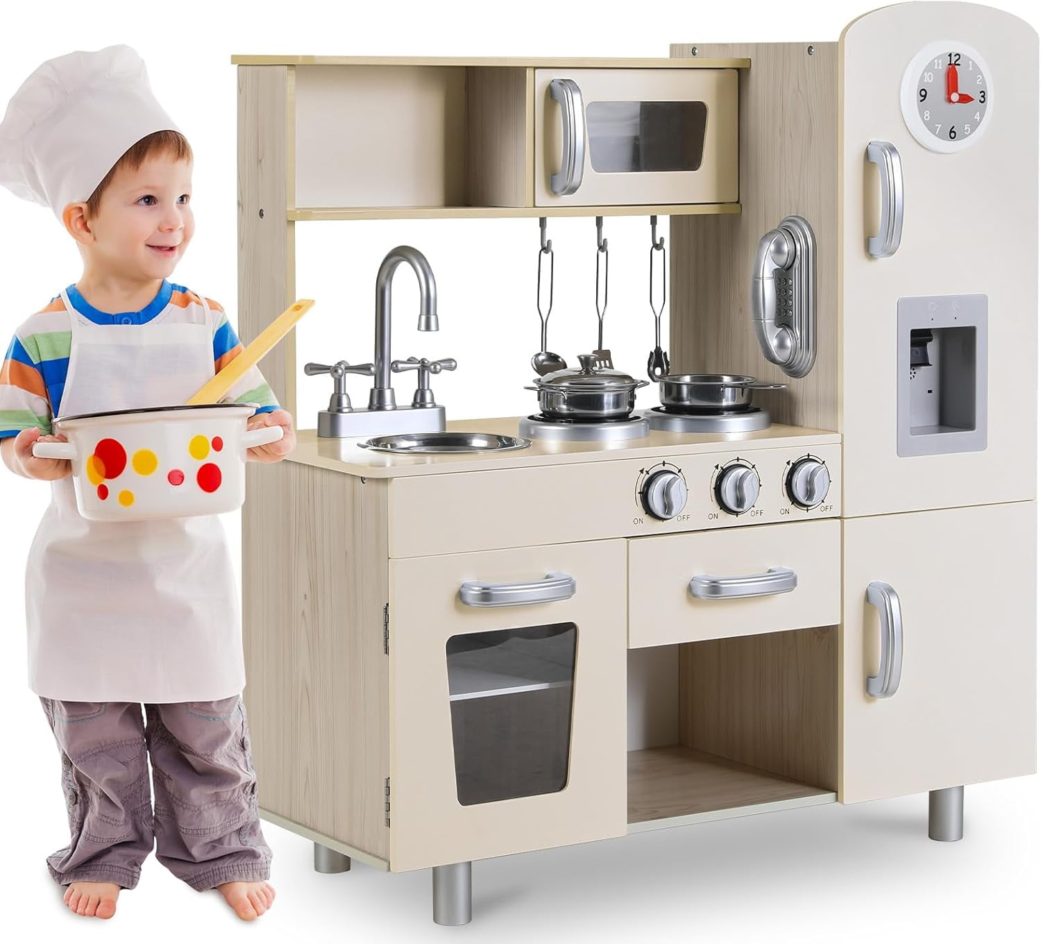MAMIZO Kids Kitchen Playset, Preschool Cooking Kitchen, Toddler Wooden ...