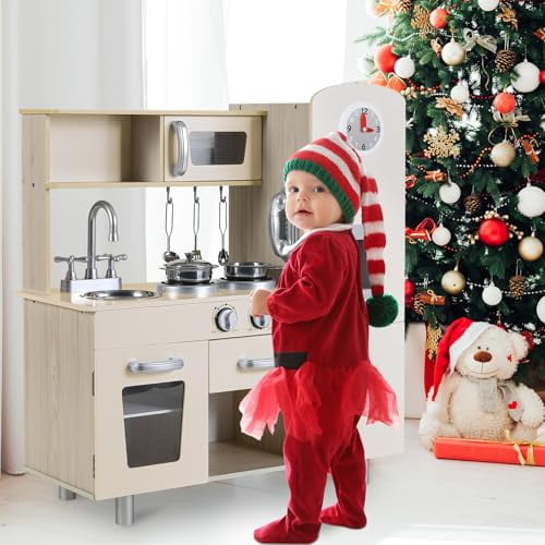 MAMIZO Kids Kitchen Playset, Preschool Cooking Kitchen, Toddler Wooden ...
