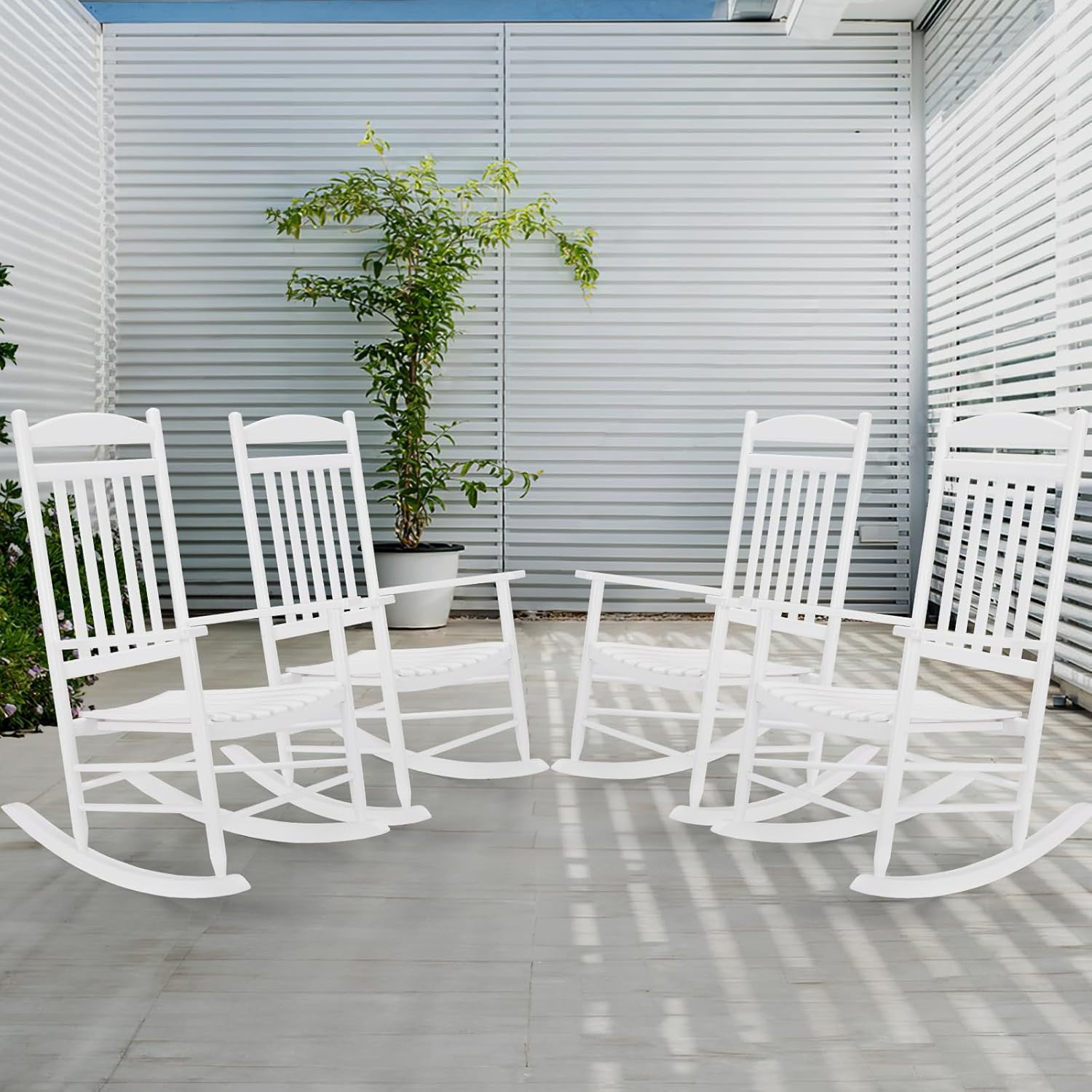 MAMIZO Soild Wood Outdoor Rocking Chair Set of 4, with High Back, Porch ...