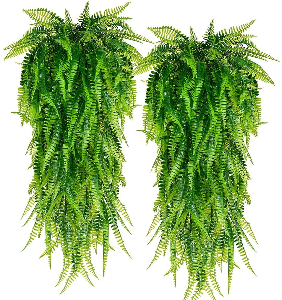 MAMOWEAR 2pcs Artificial Hanging Ferns Plants Plastic Fake Boston Fern ...