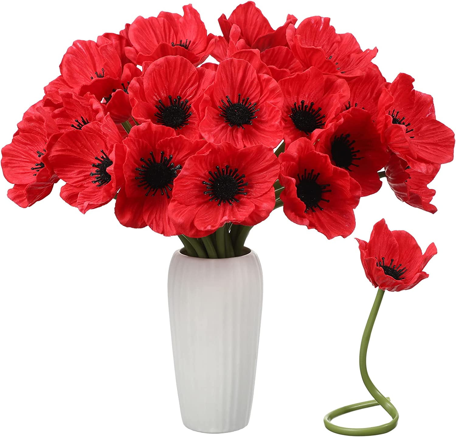 MAMOWEAR Artificial Flowers PU Real Touch Poppy Silk Flowers Faux Poppy ...