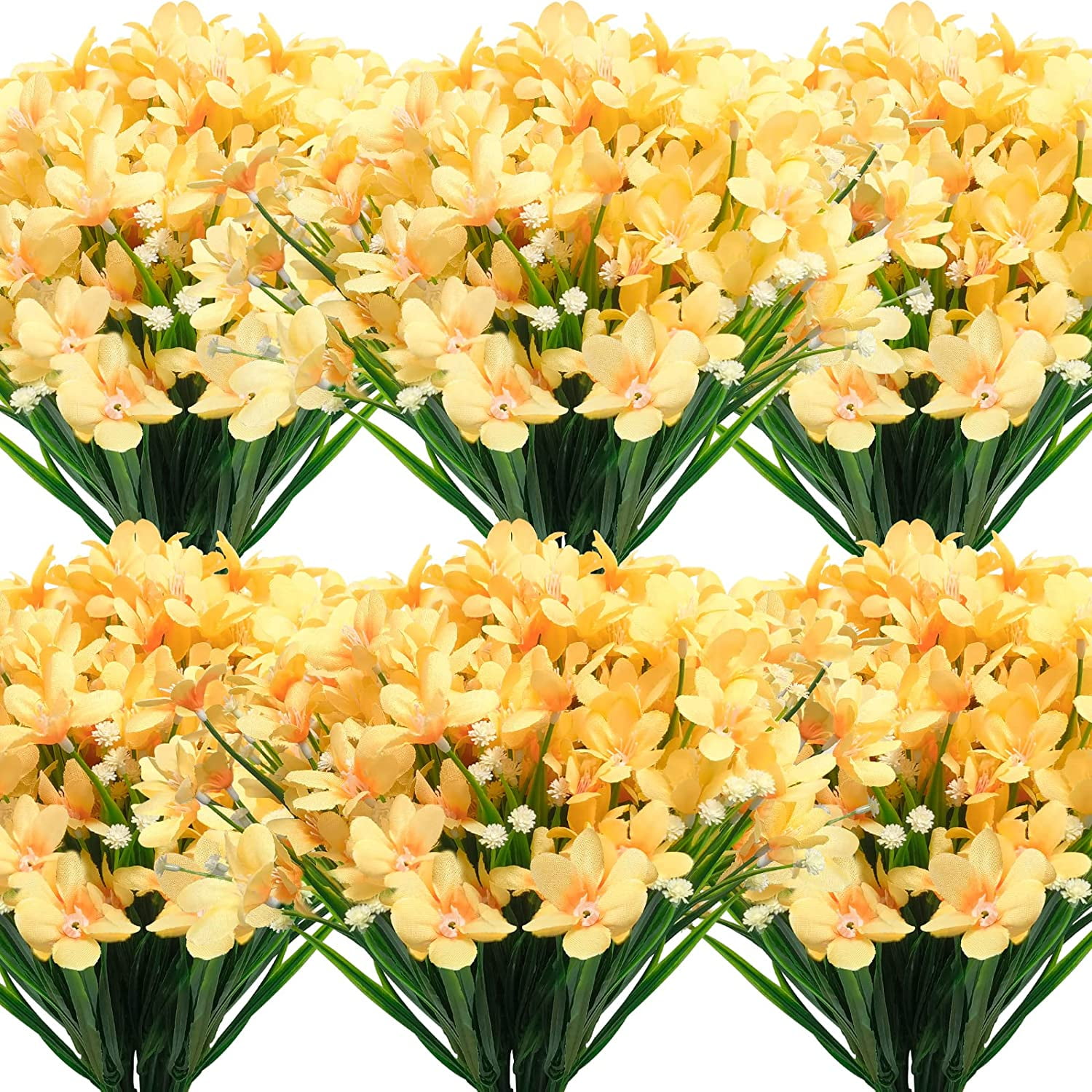 MAMOWEAR 4/8PCS Artificial Daffodils Flowers Outdoor UV Resistant Fake ...