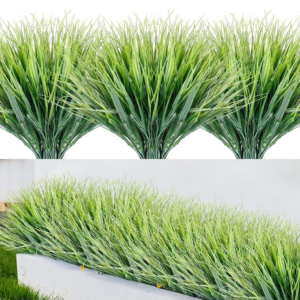MAMOWEAR Artificial Plants Grass, Outdoor Fake Plastic Greenery Shrubs ...
