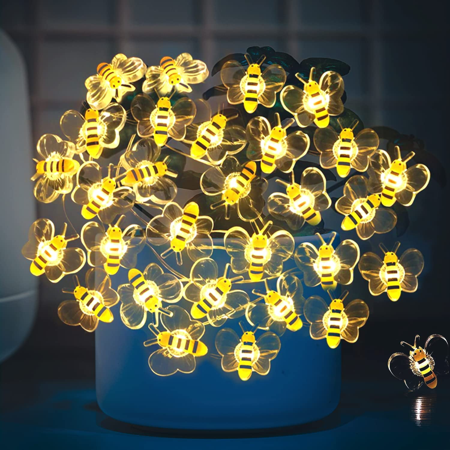 MAMOWEAR Bee String Lights 10ft String Light with 30pcs Honeybee Shaped ...