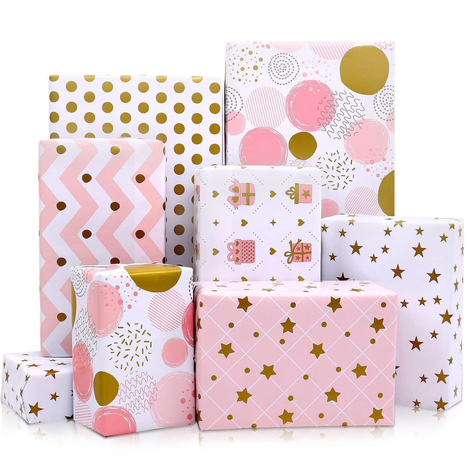 MAMUNU Gift Wrapping Paper EC36 for Girl Women, 12 Sheets Metallic Gold ...