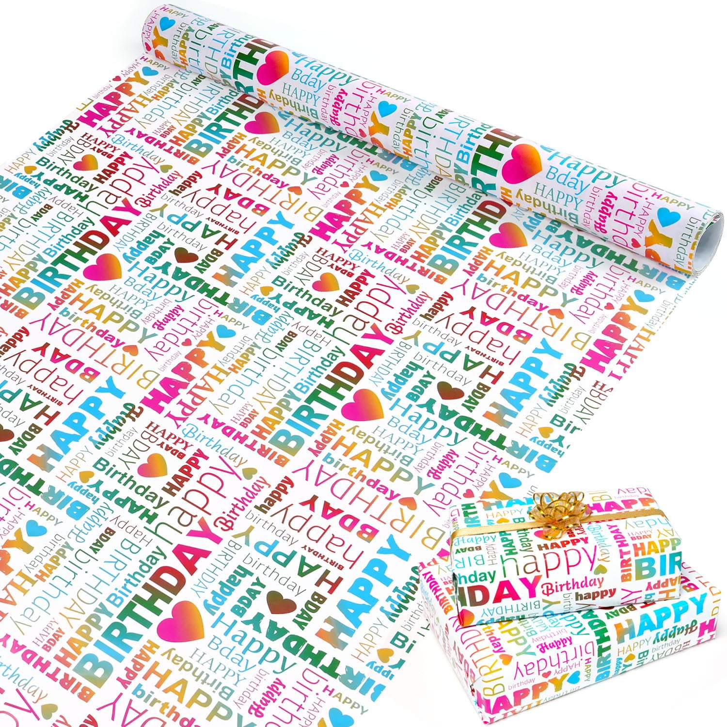 MAMUNU Happy Birthday Wrapping Paper for AIS1 Kids Girls Men, Gradient ...