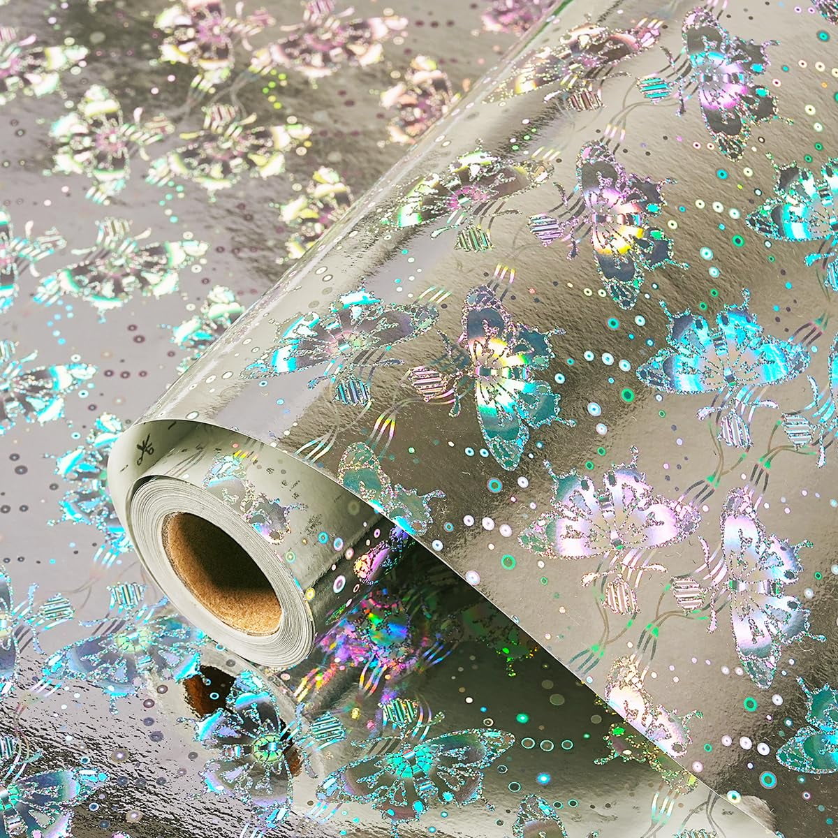 MAMUNU Silver Holographic Wrapping KEF16 Paper, Shiny Iridescent Gift ...