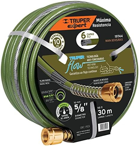 MAN-30X5/8XX 5/8" Continuous Flow Hose, 6-Ply, Brass Fittings 98Ft (30m ...