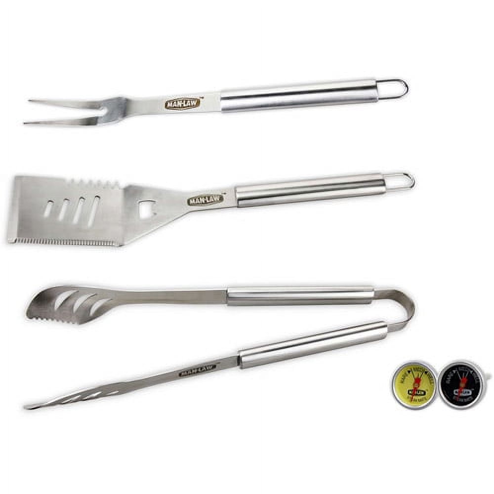 MAN LAW 3-Piece Stainless Steel BBQ Tool Set with Steak Thermometer ...