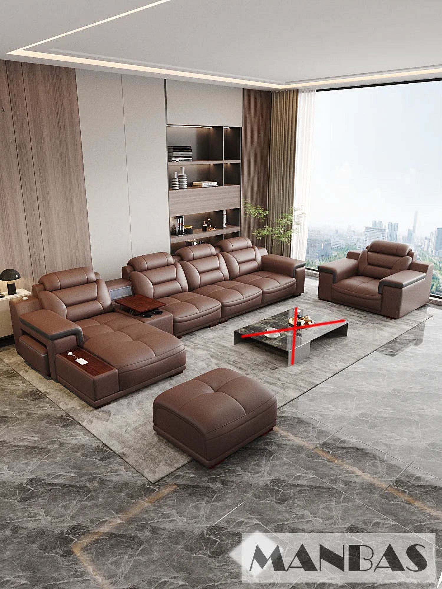 MANBAS Italian Genuine Leather Sectional Sofa with USB Charging ...