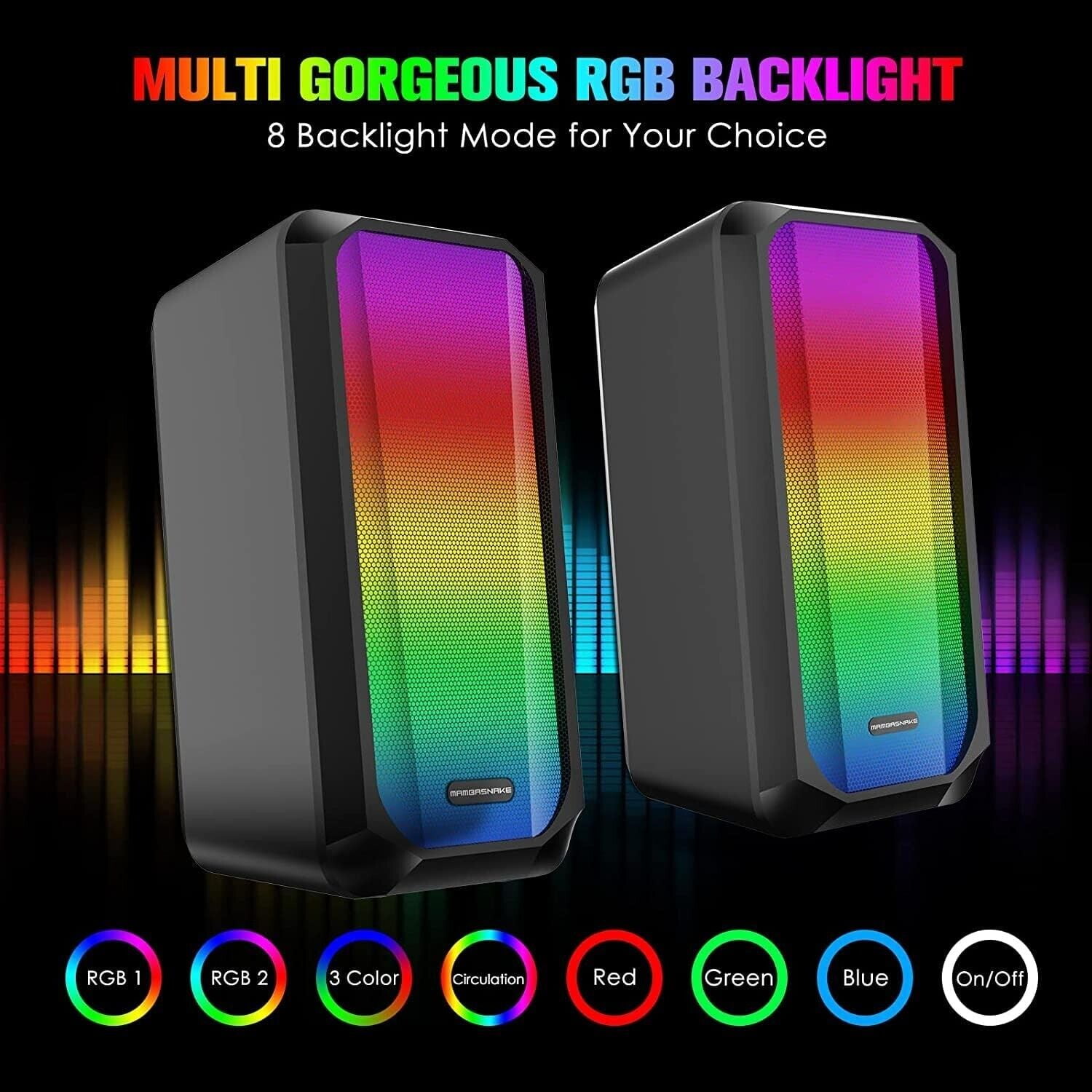 MANBASNAKE Computer PC Speakers, Stereo 2.0 Wired Gaming RGB Speakers ...