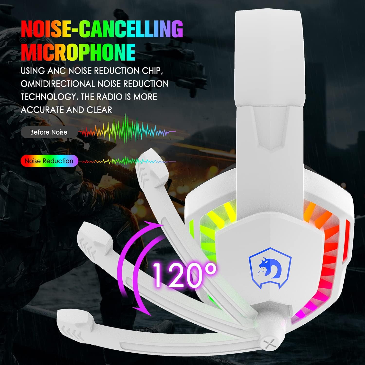MANBASNAKE Wired Gaming Headset,Noise Cancelling Over Ear Headphones ...
