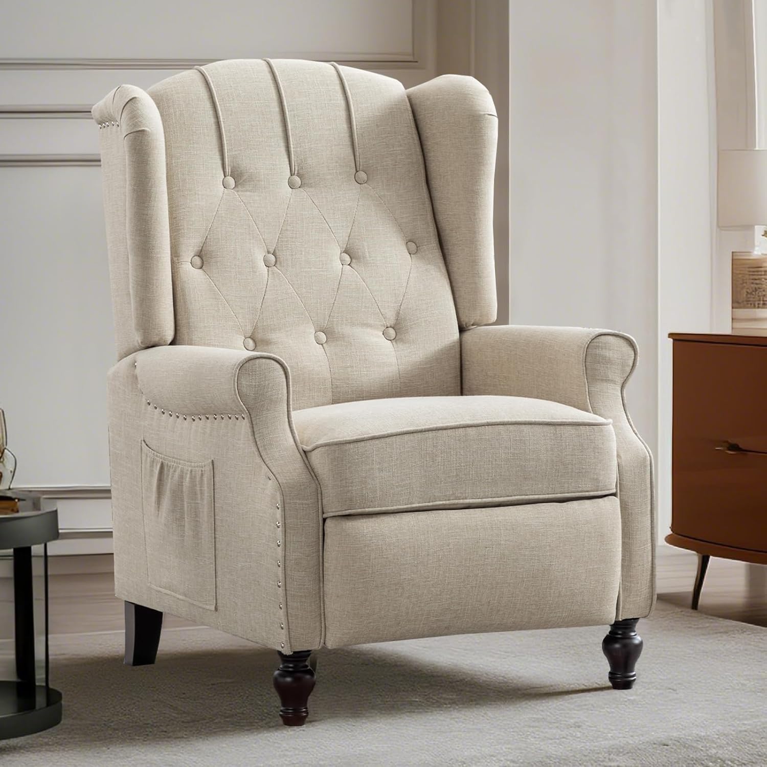 MANBUR Wingback Pushback Recliner Chair, Upholstered Tufted Recliner ...