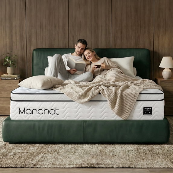 MANCHOT 14 Inch Queen Hybrid Mattress, 5-Zone Pocket Coil Support with ...