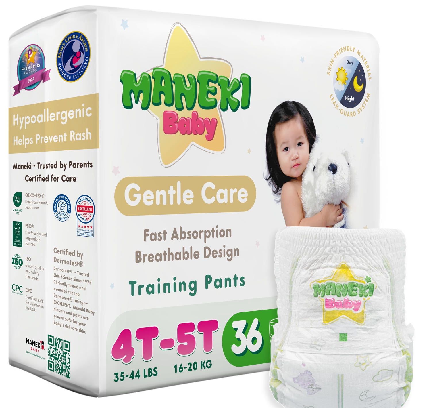 MANEKI Baby, Disposable Pull Ups, 4T-5T, Size 6 (33-44 lbs), 36 ct ...