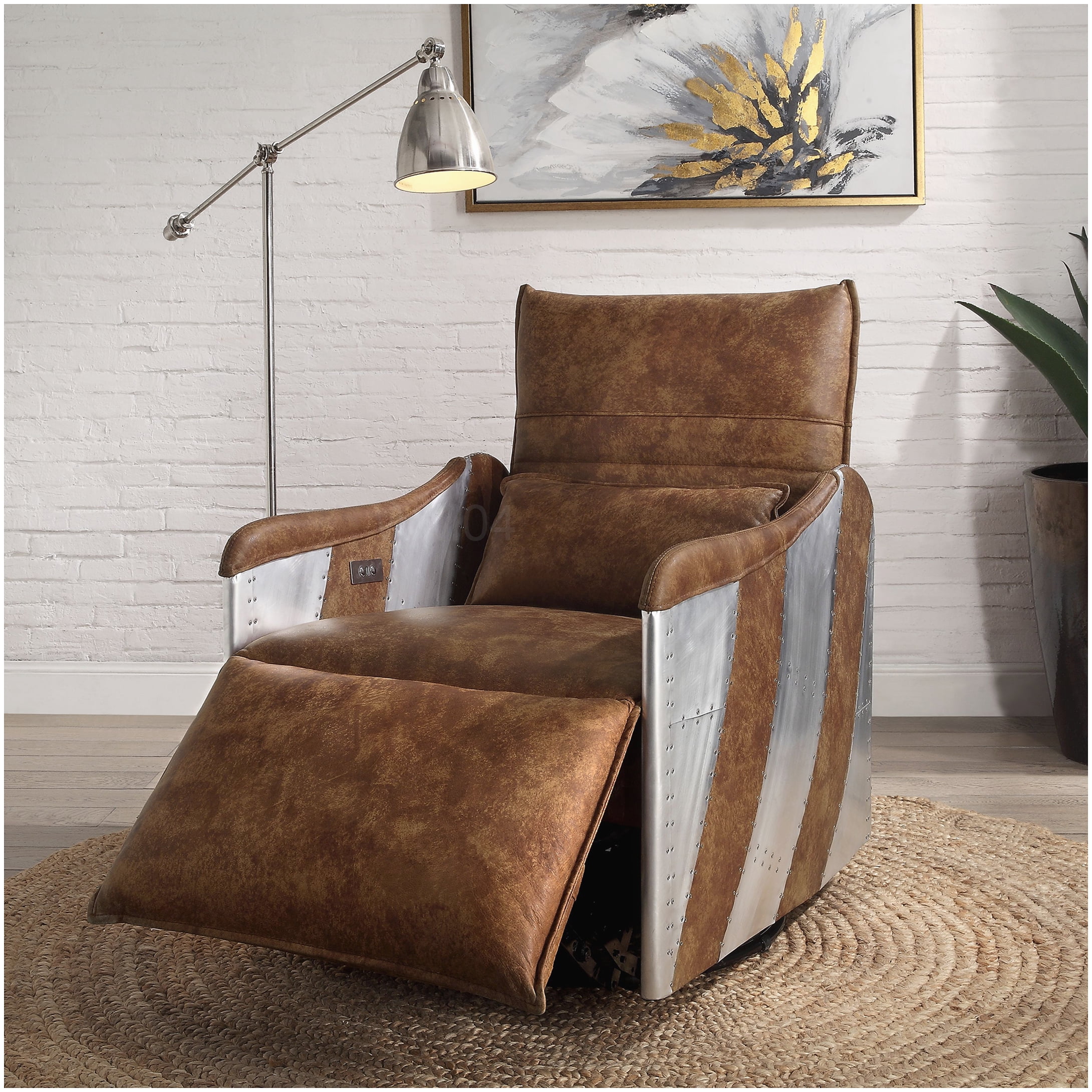 MANGIJOY Zero Wall Space Power Swivel Recliner, Mocha Top Grain Leather ...