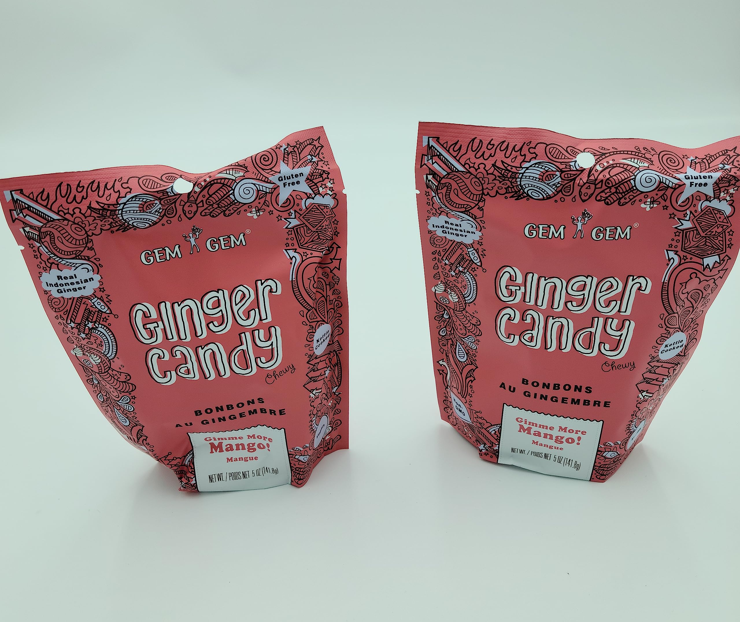 MANGO Ginger Candy Chews (2-Pack)- (2) Gem Gem 5oz Bags - All-Natural ...