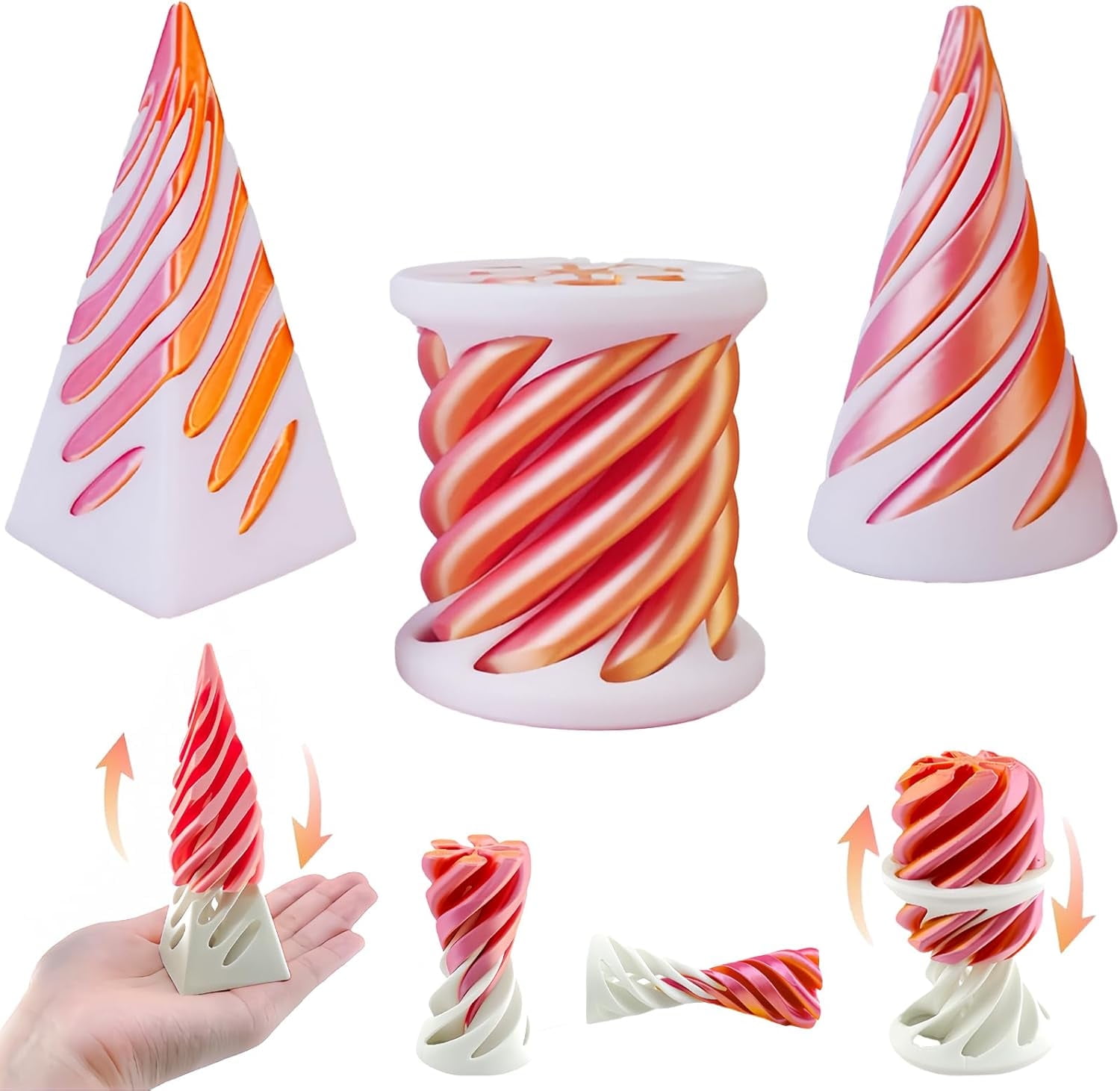 MANGOBOB 3D Printed Spiral Cone Fidget Stress Ball, White 3-Pack ...
