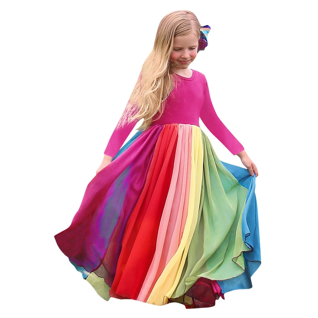 MANHUJI Girl Dresses Kids Girls Rainbow Splice Princess Pageant Gown ...