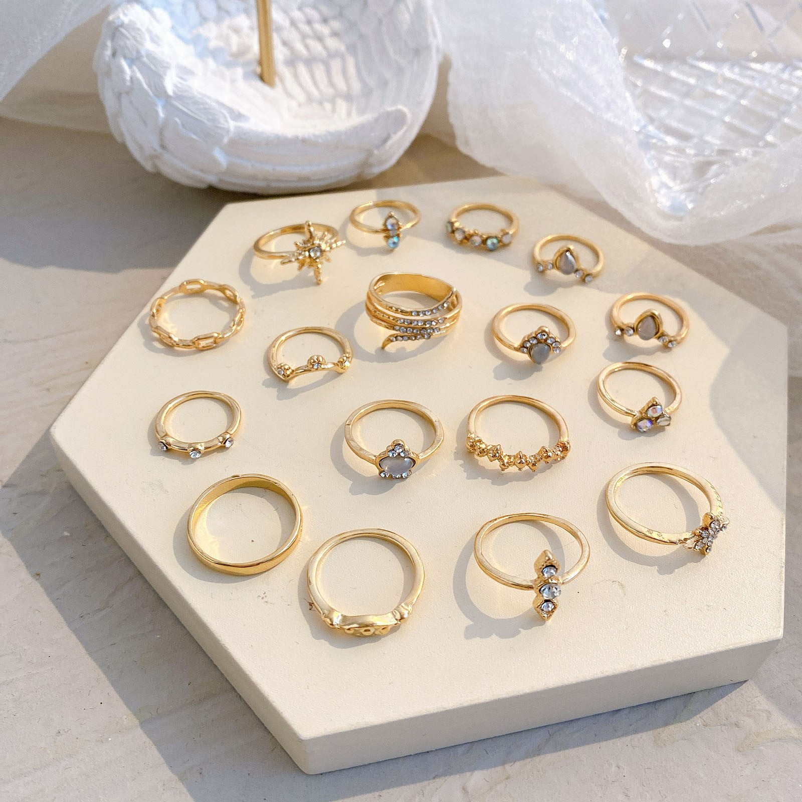 MANHUJI Gold Ring Ring Set 17 Woolly Idea Set Six Pointed Star Ring for ...