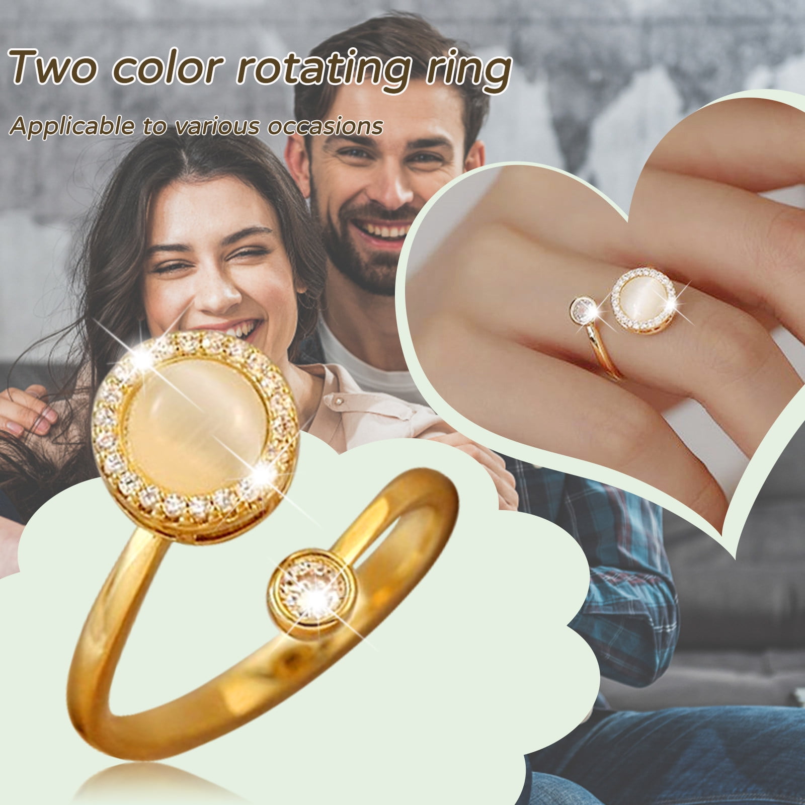 MANHUJI Pinky Ring Anxiety Ring Opal Rotating for Women Vintage ...