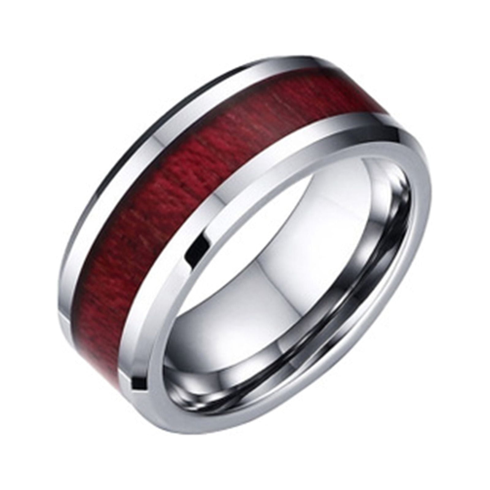 MANHUJI Wedding Rings Couple Ring Wood Grain Titanium Steel Heart Three ...
