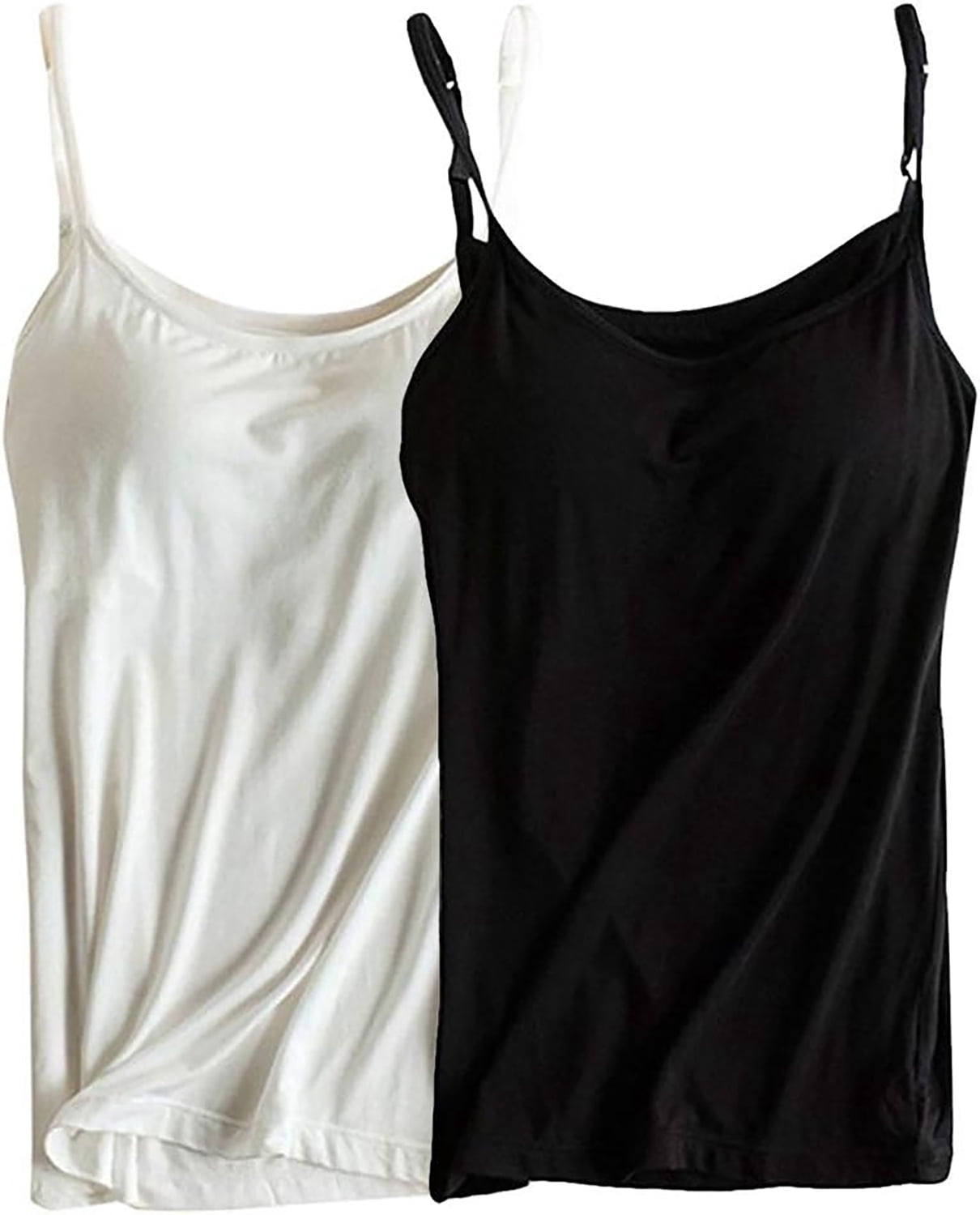 MANIFIQUE 2 Packs Womens Modal Built-in Bra Padded Camisole Yoga Tanks ...