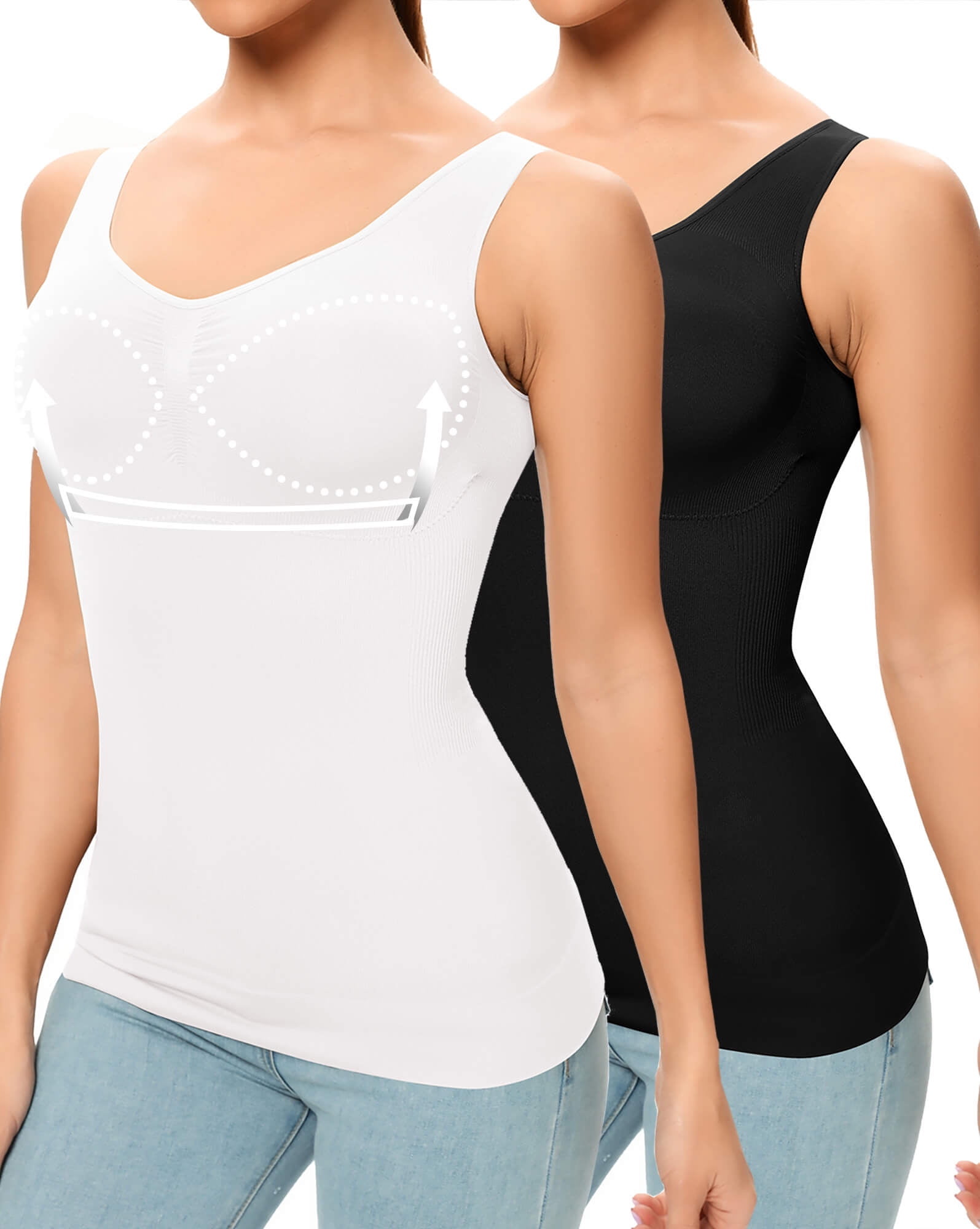 MANIFIQUE 2 Packs Women's Seamless Shapewear Tops with Built-in Padded ...