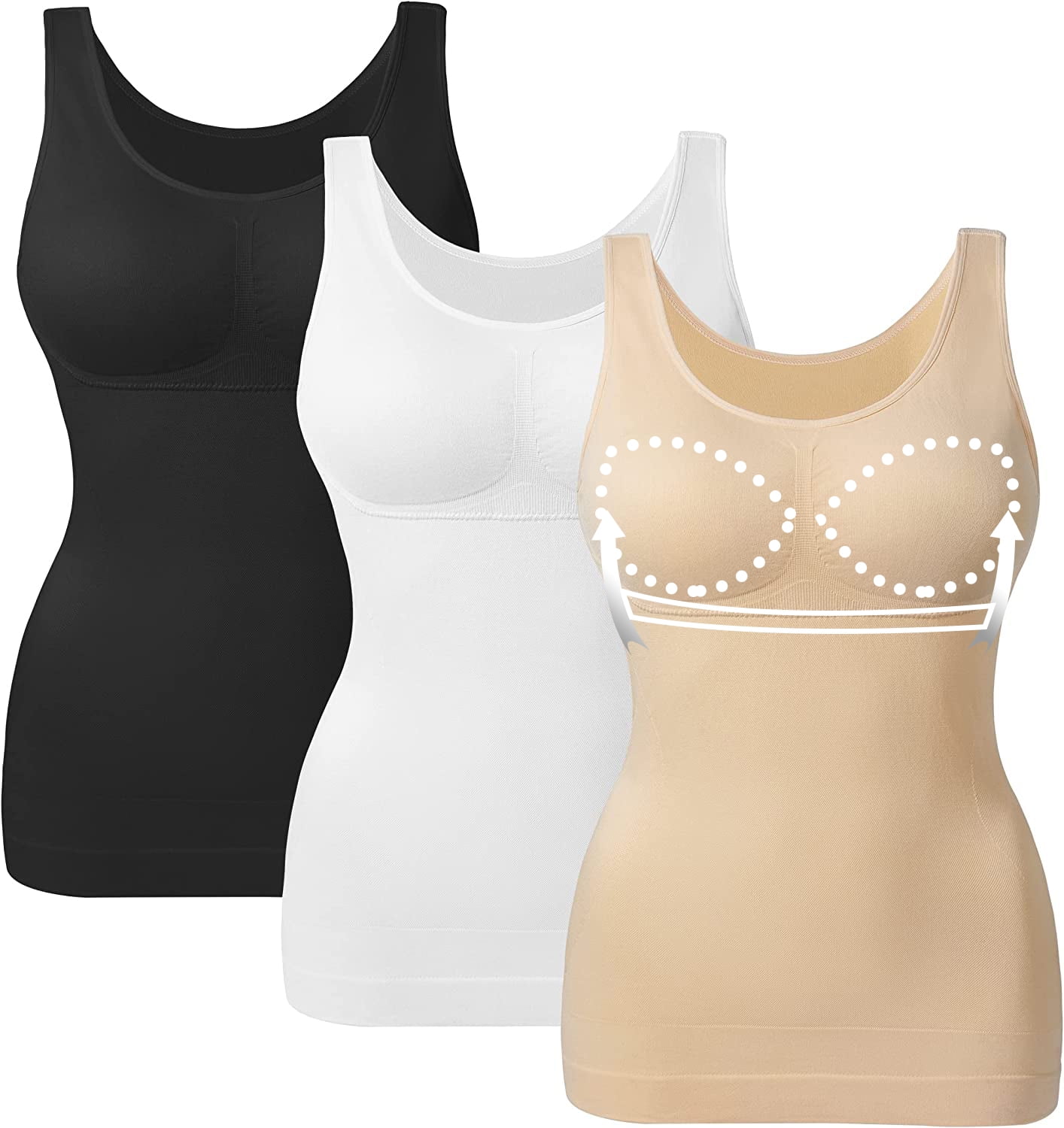 Manifique 3 Packs Camisoles With Built In Bra Compression Padded