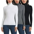 MANIFIQUE 3 Packs Womens Long Sleeve Mock Turtleneck Tops Slim Fit Base ...