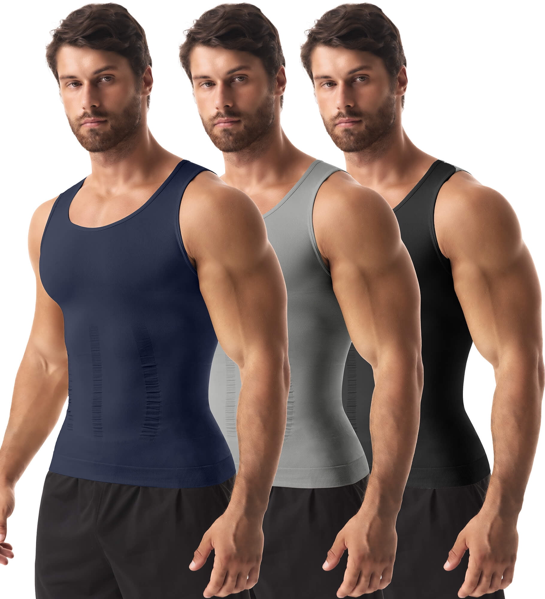MANIFIQUE 3 Packs Compression Shirts for Men Gynecomastia Tank Tops ...