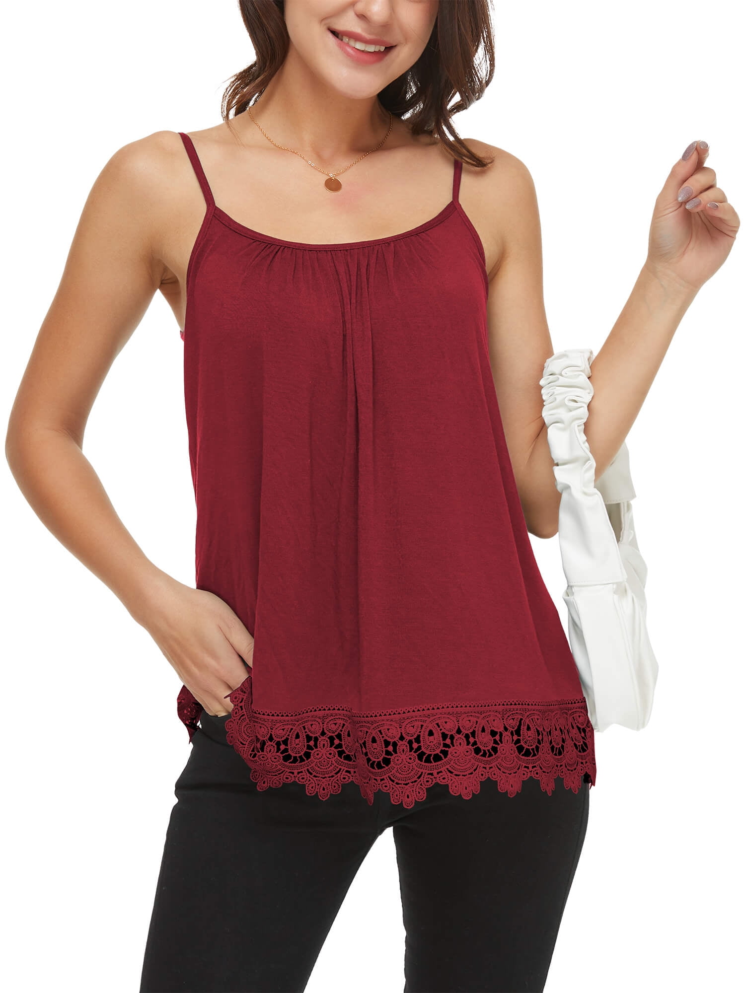 MANIFIQUE Plus Size Swing Lace Tank Top, Adjustable Strap, Built-in Bra ...