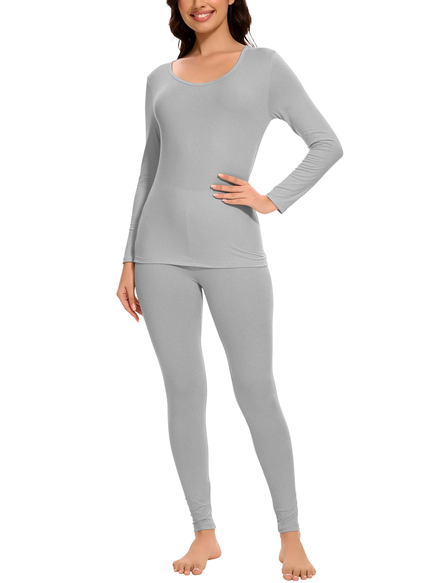 MANIFIQUE Thermal Underwear Set for Women Ultra Thin Long Johns Scoop Neck Base Layer Top ...
