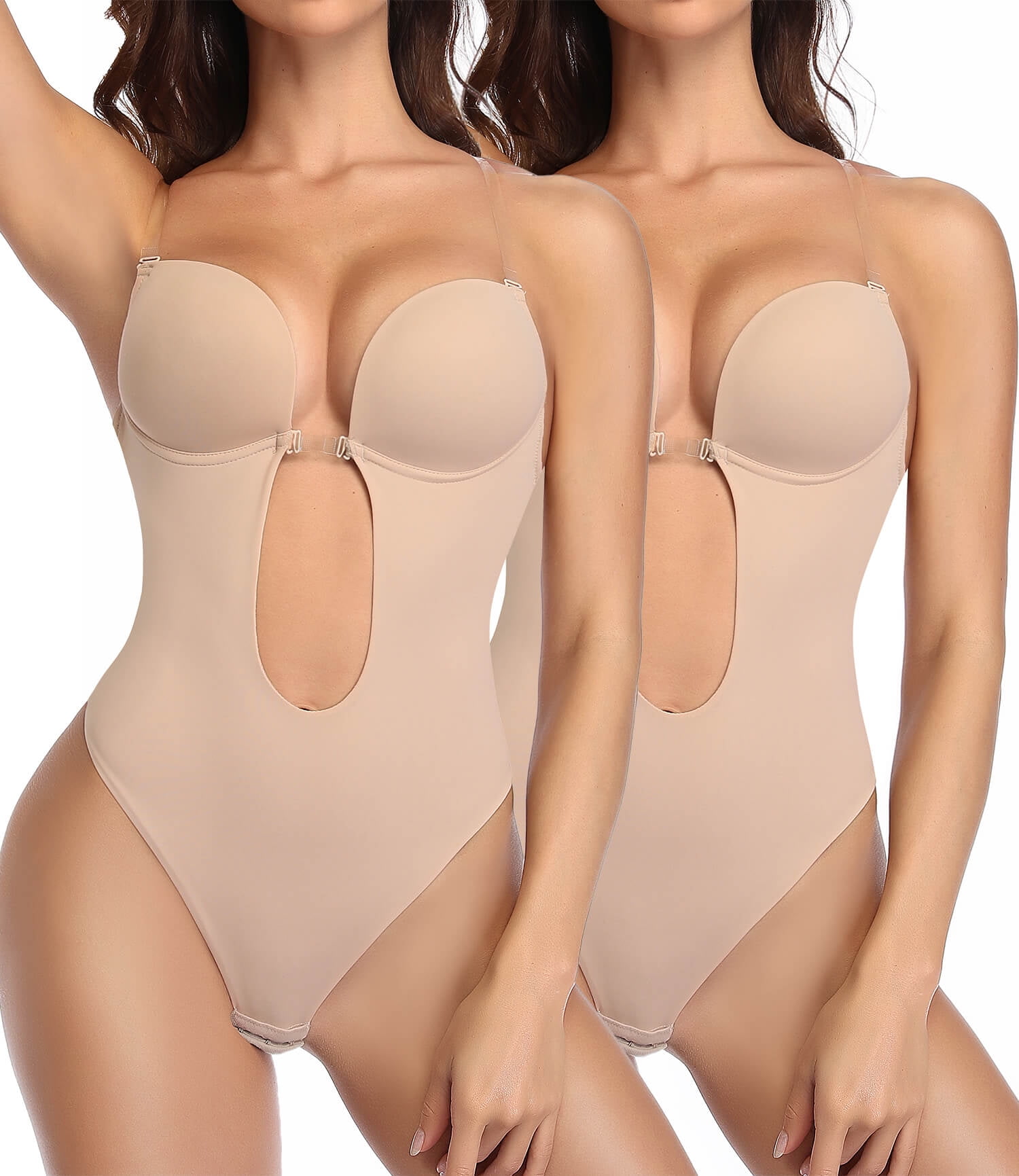 MANIFIQUE Women's Backless Bodysuit with U-Plunge Bra and Seamless Thong - Body Shaper - Walmart.com