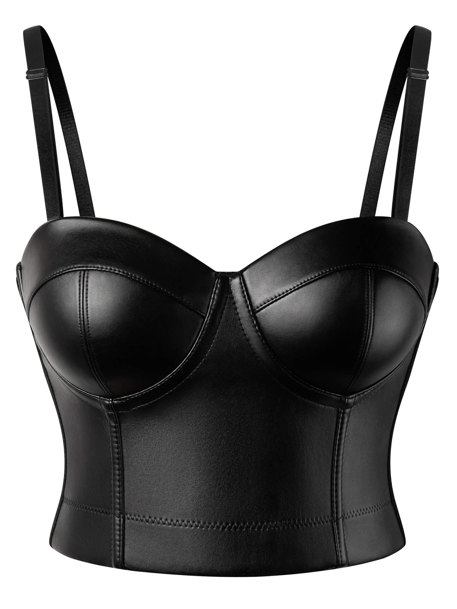 Manifique Womens Spaghetti Straps Pu Leather Bustier Crop Top