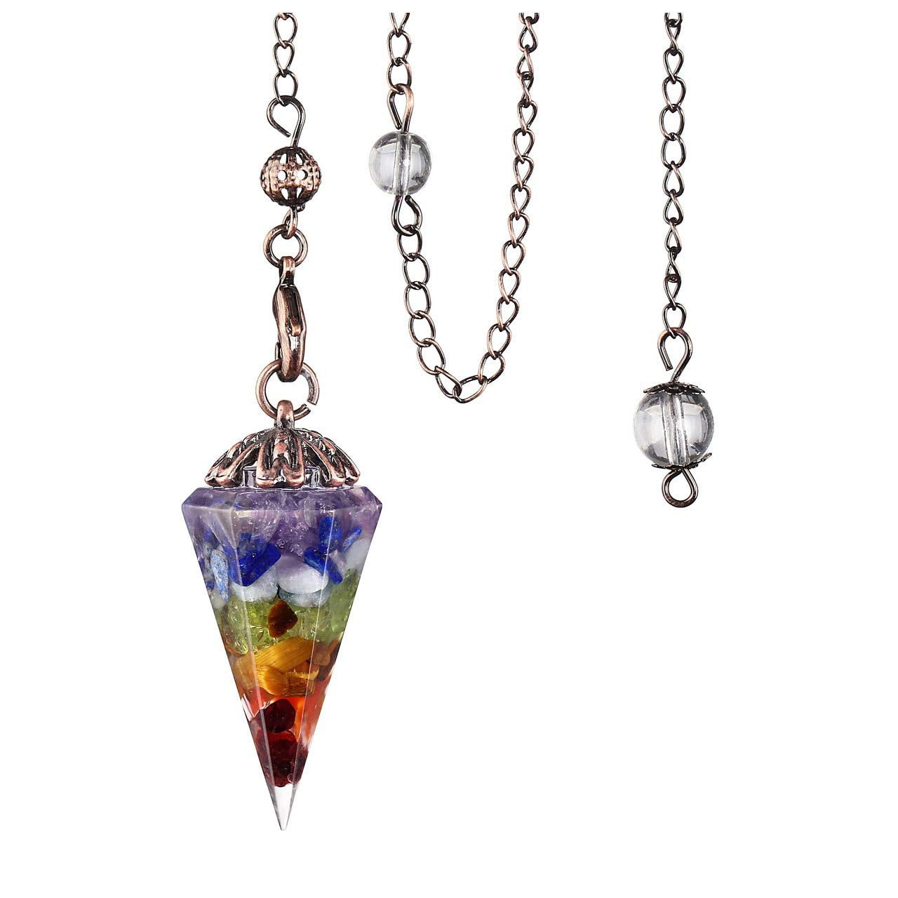 MANIFO 7 Chakra Crystal Dowsing Pendulum Faceted Cone Point Gemstone ...