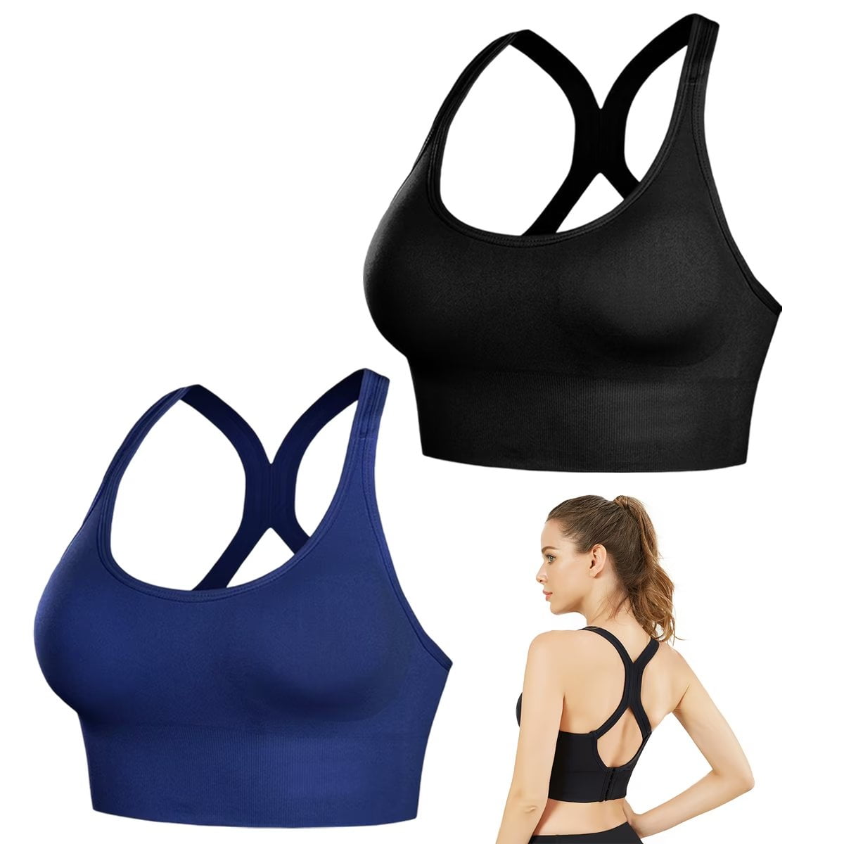 MANJIAMEI Racerback Sports Bras for Women 2 Pack Yoga Bras High Impact ...