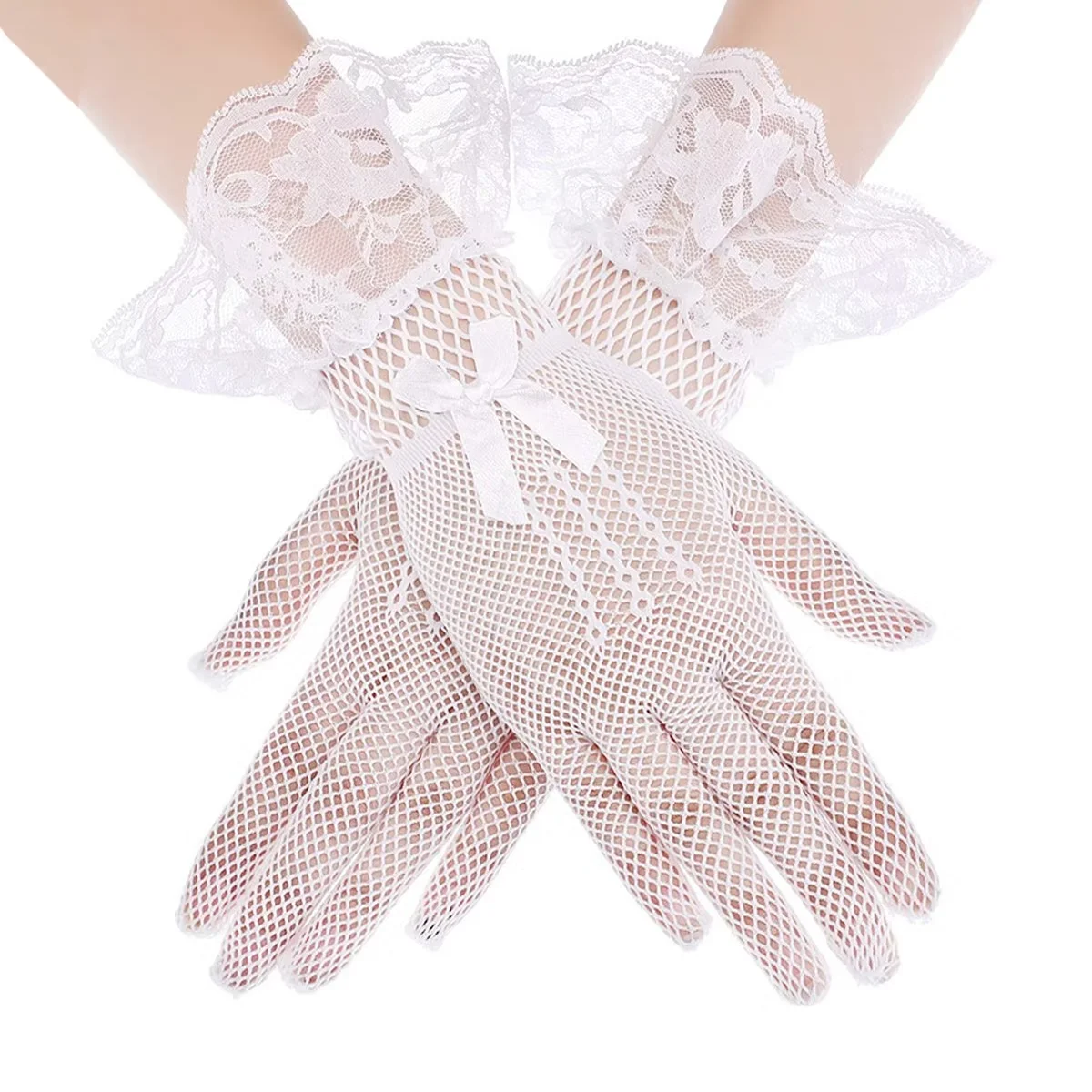 MANJIAMEI Women Lace Gloves, Elegant Flouncing Cuff Design Short Gloves, Wrist Length Floral ...